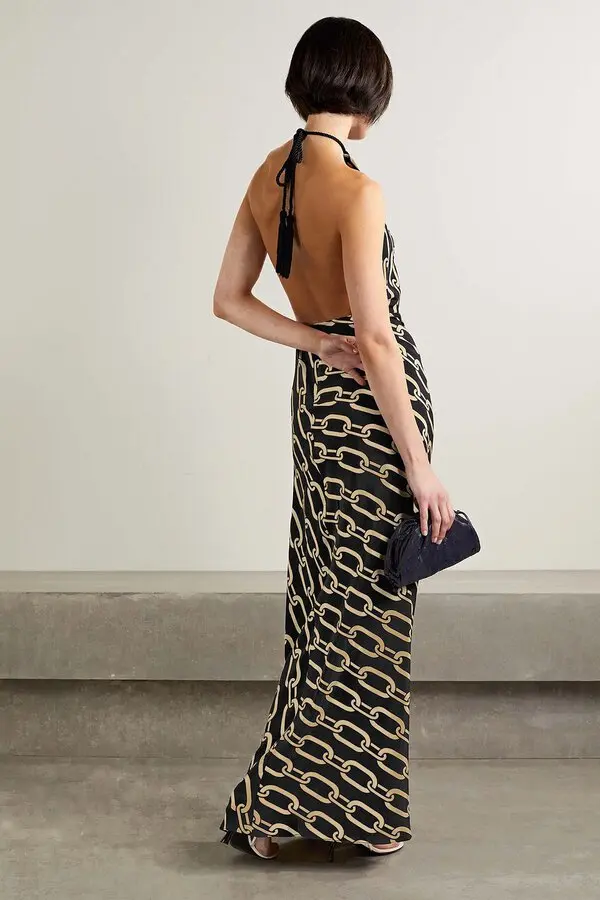Nili Lotan Florie Printed Silk Halterneck Maxi Dress In Black - 75% Off |  Editorialist