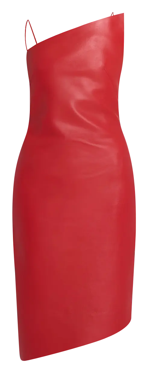 Givenchy Asymmetric Leather Midi Dress - Red Cherry | Editorialist