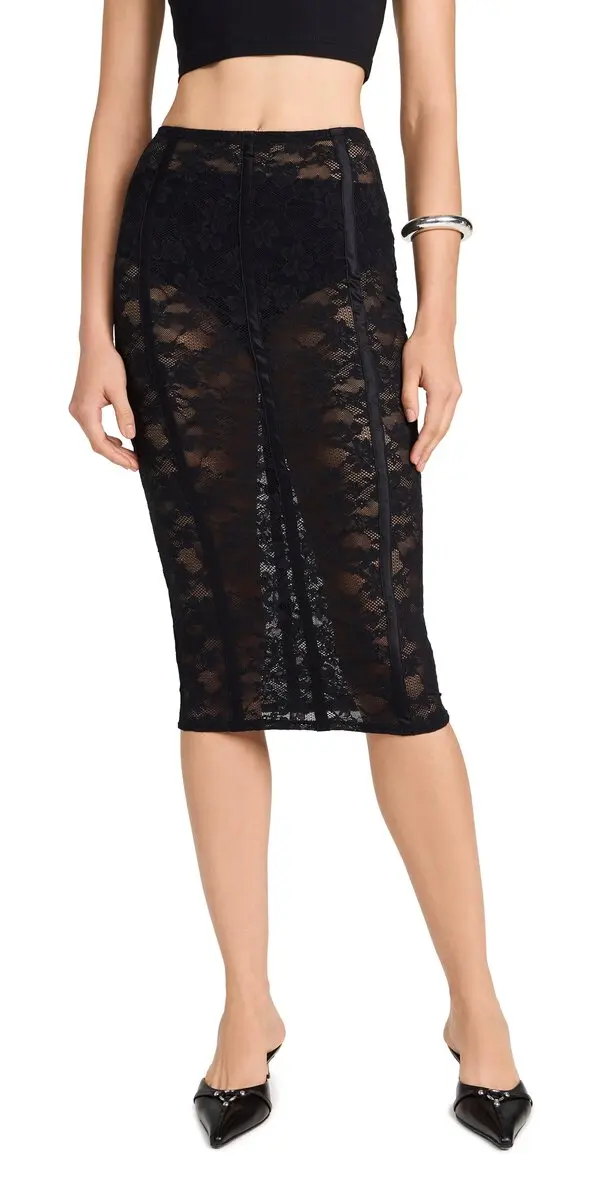 FLEUR DU MAL Stretch Lace Pencil Skirt - Black