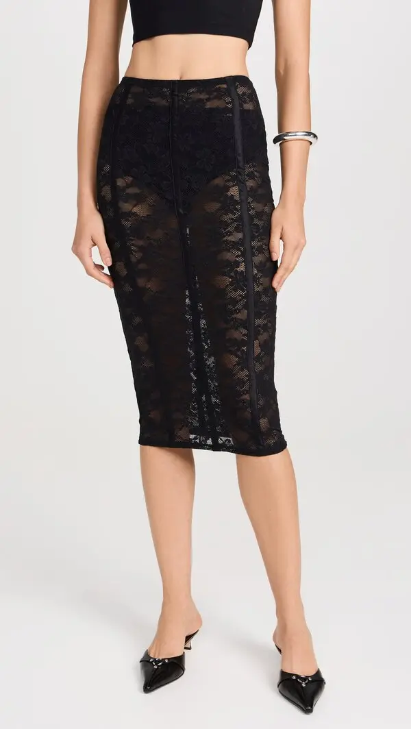 FLEUR DU MAL Stretch Lace Pencil Skirt - Black
