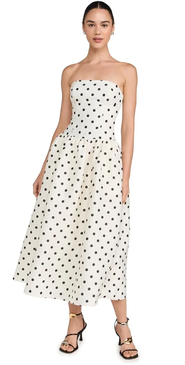 Buy SELF-PORTRAIT Polka Dot Taffeta Midi Dress - Cream At 57% Off