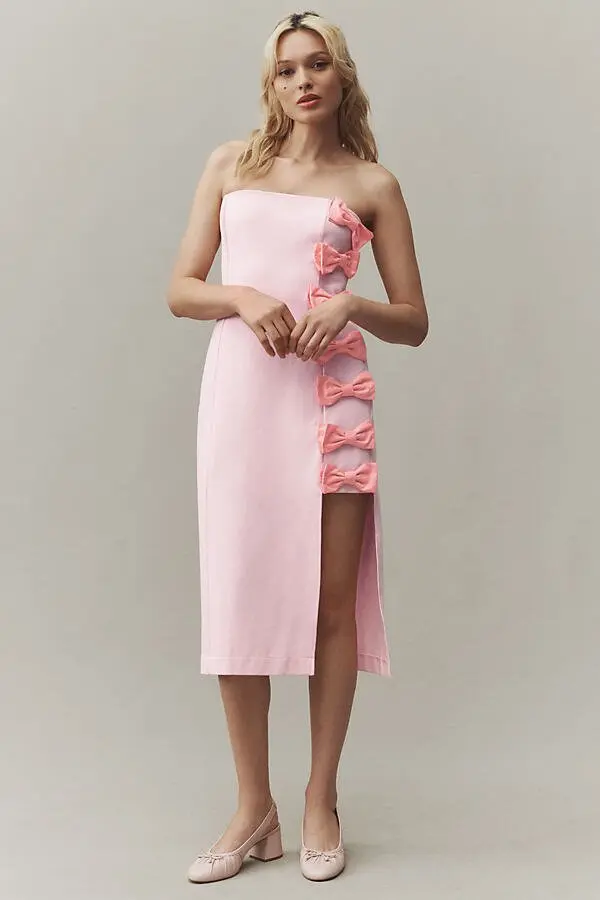 Bhldn Lia Strapless Bow Midi Dress In Pink - 68% Off | Editorialist