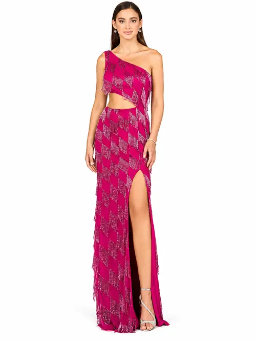LARA NEW YORK One-shoulder Fringe Gown - Ivory