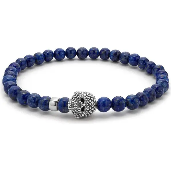 Lagos Sterling Silver Lazuli Beaded Skull Charm Bracelet - Lapis
