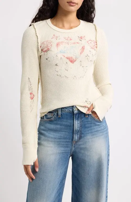 Free People Lucky Locket Thermal Graphic T-shirt - Stone Combo