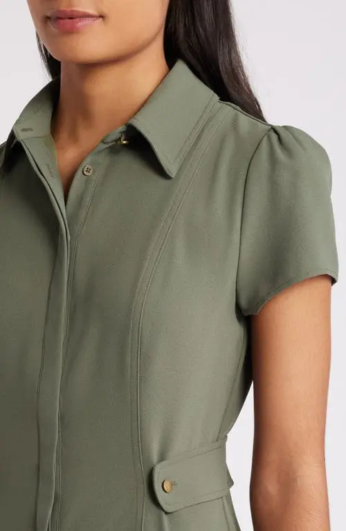 Cece Dupraz Puff Sleeve Fit & Flare Shirt Dress In Dark Clover Green - 61%  Off | Editorialist