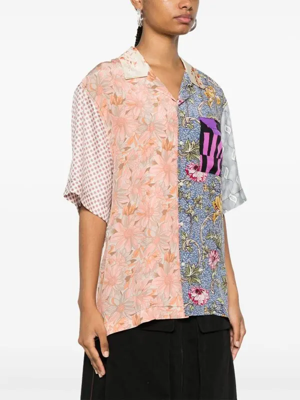 MARINE SERRE Mix-print Silk Shirt