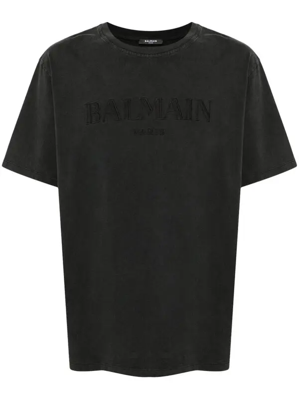 Balmain Loose T-shirt With Vintage Embroidery - Grey