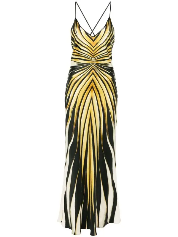 Roberto Cavalli Abstract-print Slip Dress - Black