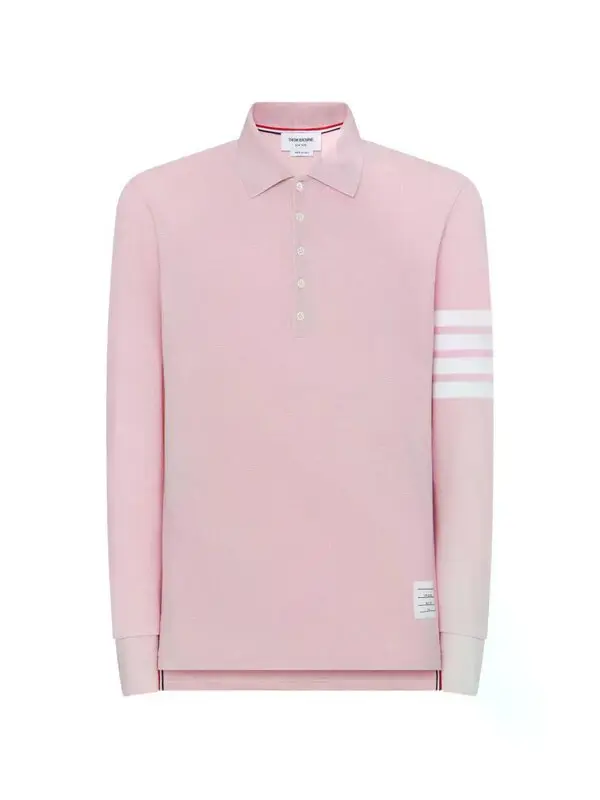 Thom Browne Cotton Pique 4-bar Long Sleeve Polo - Pink