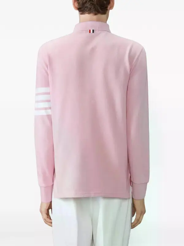 Thom Browne Cotton Pique 4-bar Long Sleeve Polo - Pink