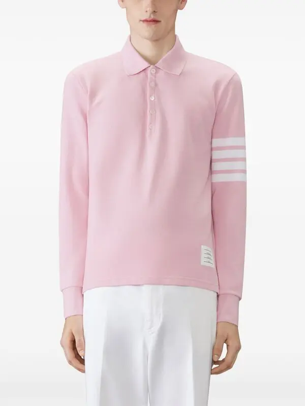 Thom Browne Three-stripe Long-sleeved Polo Shirt - Pink