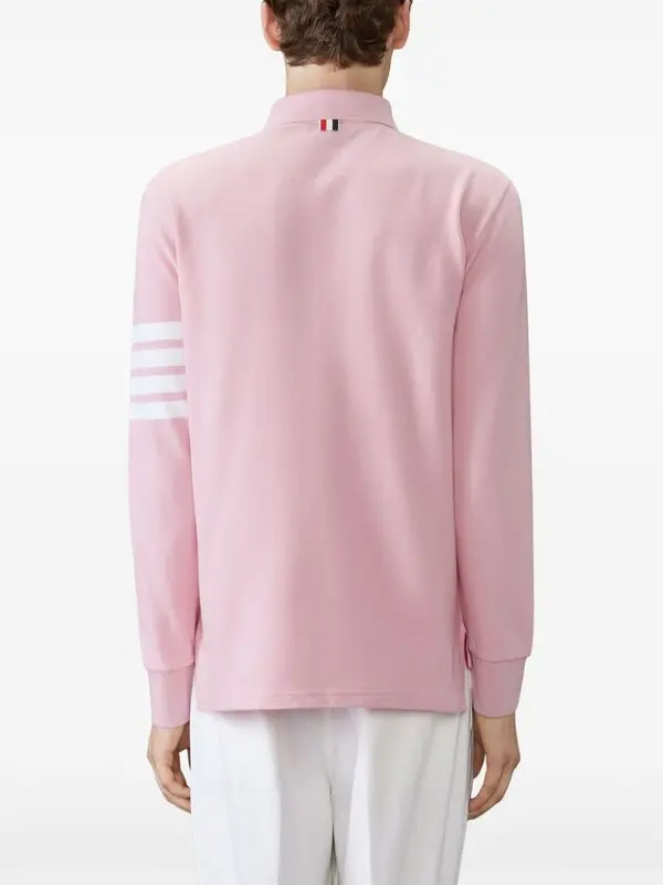 Thom Browne Three-stripe Long-sleeved Polo Shirt - Pink