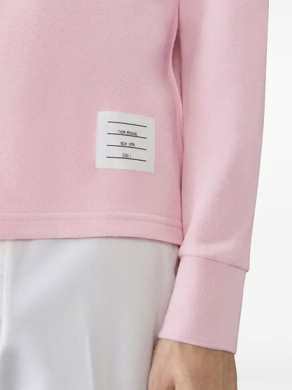 Thom Browne Three-stripe Long-sleeved Polo Shirt - Pink