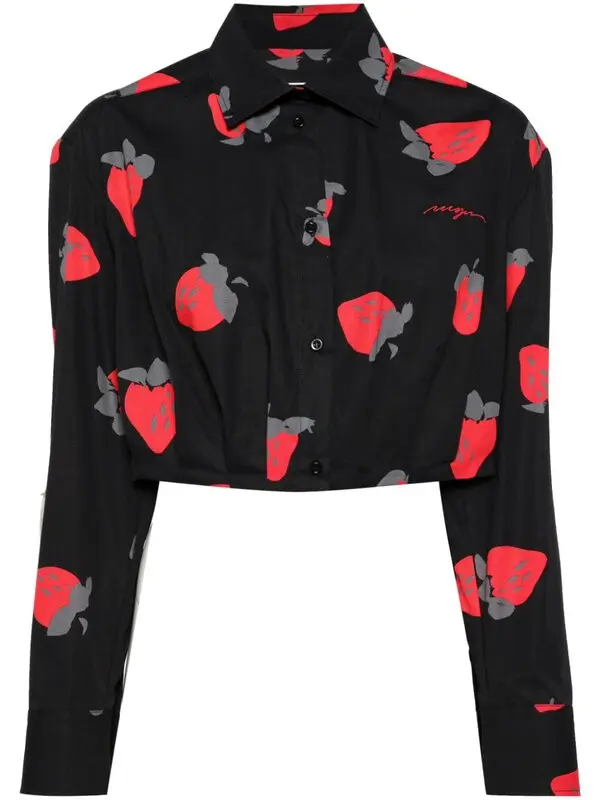 MSGM Printed Cropped Shirt - Black