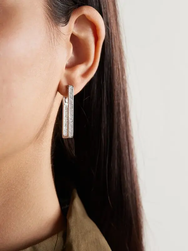Shay Elongated Deco Link 18-karat White Diamond Earrings