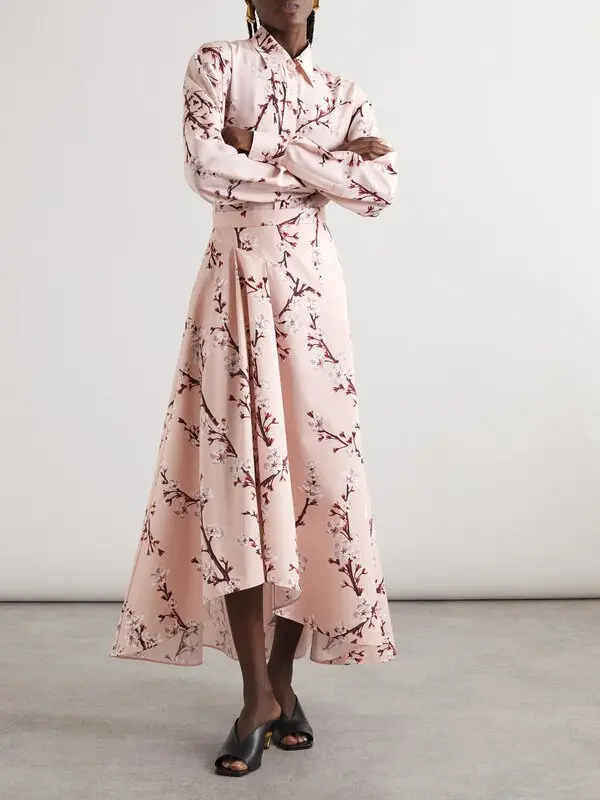 Alexander McQueen 総柄 フレアワンピース ピンク×ブラック Alexander Mcqueen Asymmetric Floral-Print Cotton-Poplin Skirt