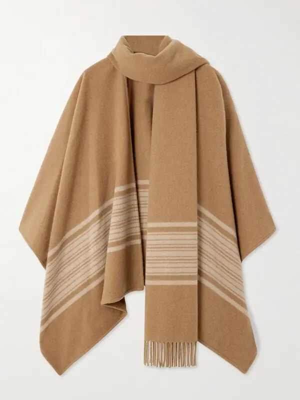 Loro Piana Daisy Fringed Striped Brushed Cashmere Cape - Brown