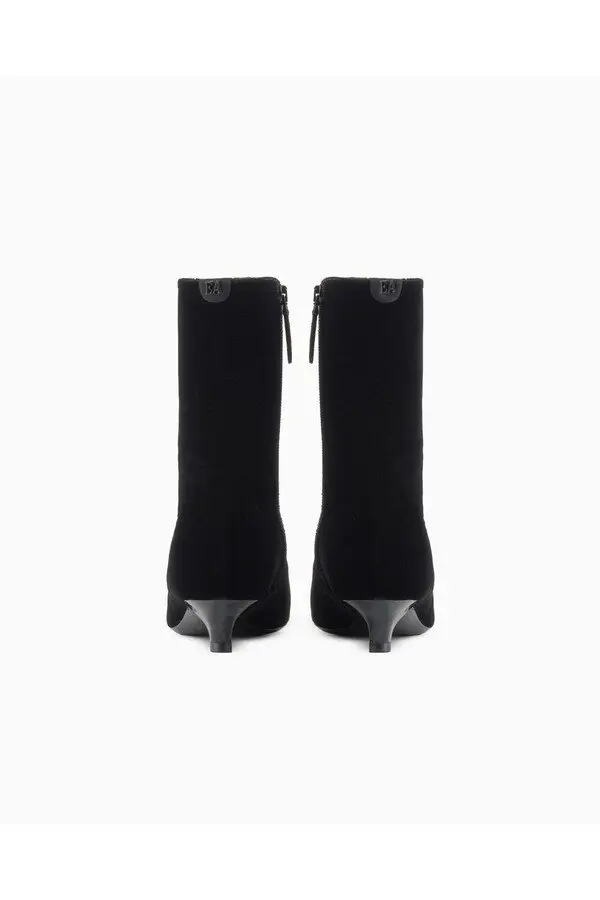 Emporio Armani Velvet Ankle Boots With Kitten Heel - Black  display picture 1