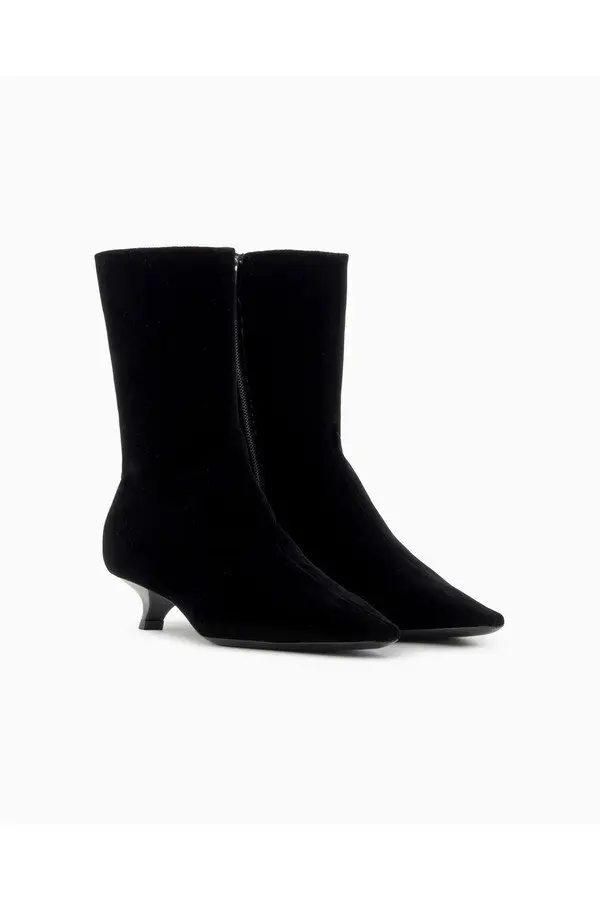 Emporio Armani Velvet Ankle Boots With Kitten Heel - Black  display picture 3