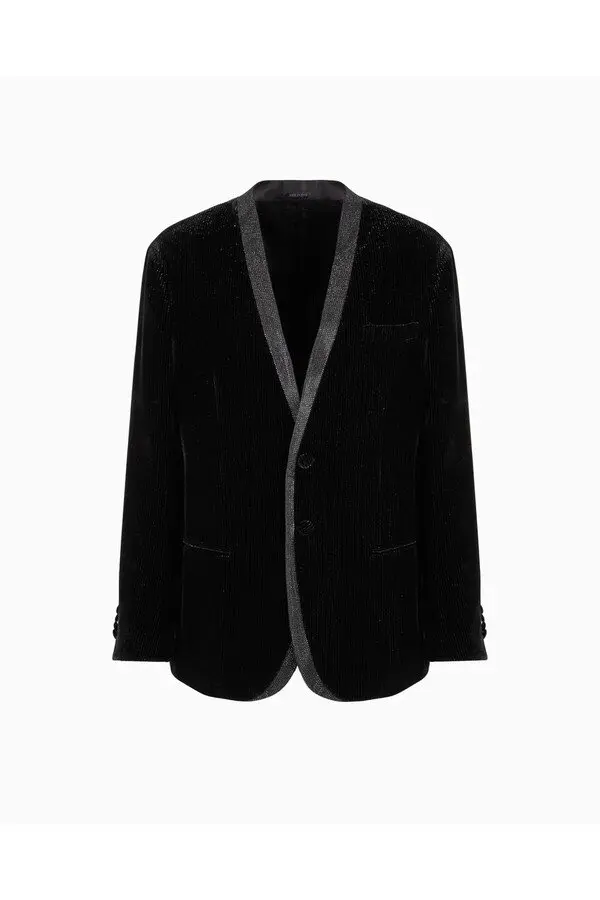 Giorgio Armani Giorgios Single-breasted, Tuxedo Jacket In Shiny Pinstriped Velvet - Black
