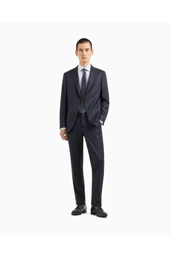 Giorgio Armani Soho Line Single-breasted Suit In A Virgin Wool Canneté-effect Jacquard Weave - Blue