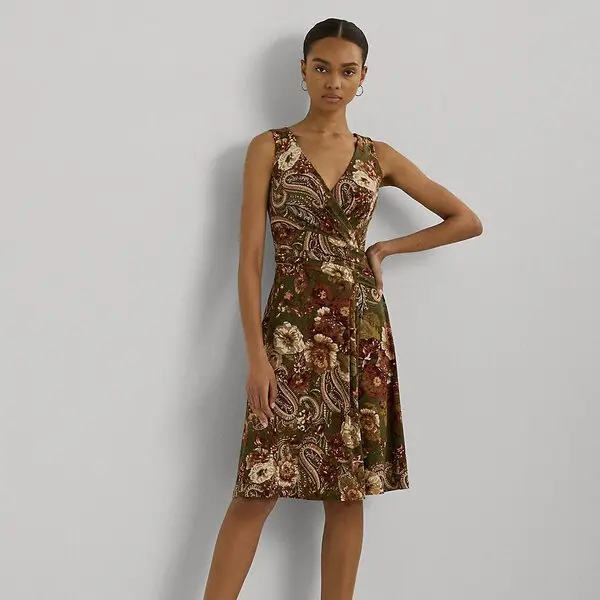 Ralph Lauren Floral Jersey Sleeveless Surplice Dress In Olive Multi - 41%  Off | Editorialist