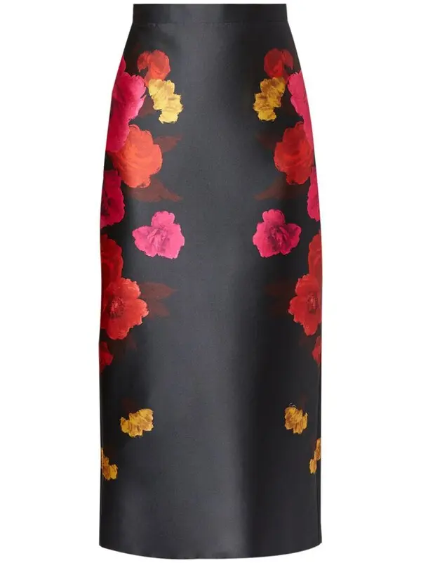 Erdem Floral-print Midi Pencil Skirt - Black