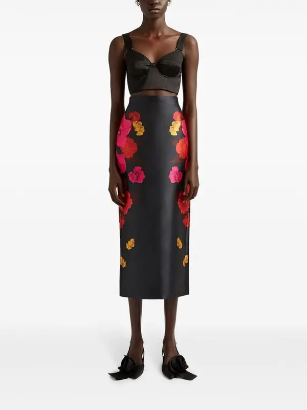 Erdem Floral-print Midi Pencil Skirt - Black