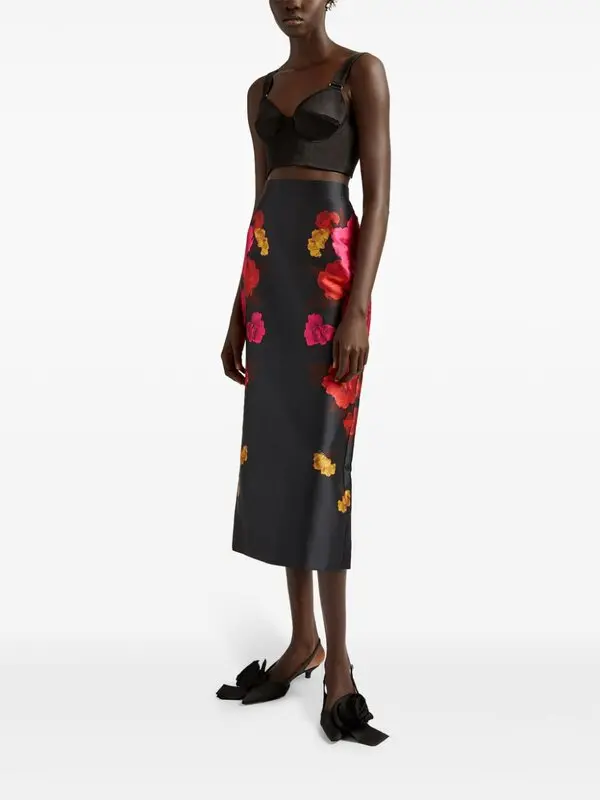Erdem Floral-print Midi Pencil Skirt - Black