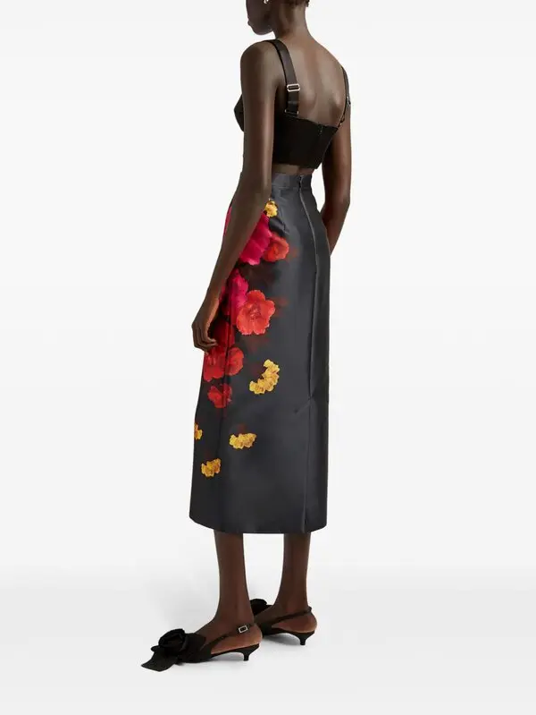 Erdem Floral-print Midi Pencil Skirt - Black