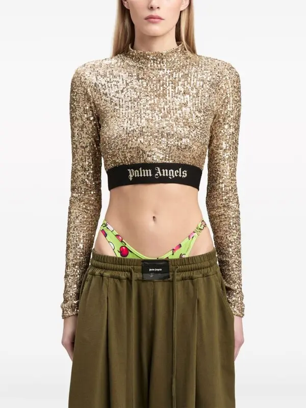 Palm Angels Sequin-design Long-sleeve Top - Gold