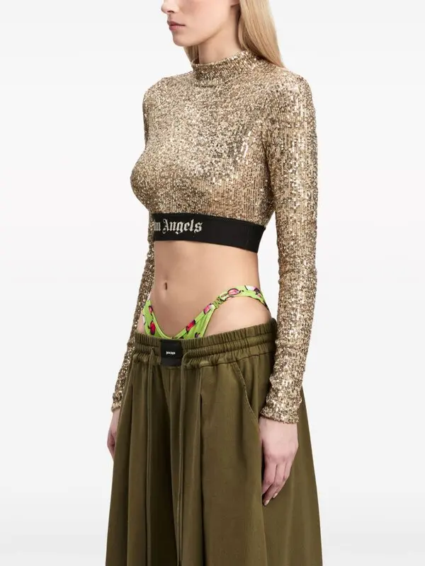Palm Angels Sequin-design Long-sleeve Top - Gold