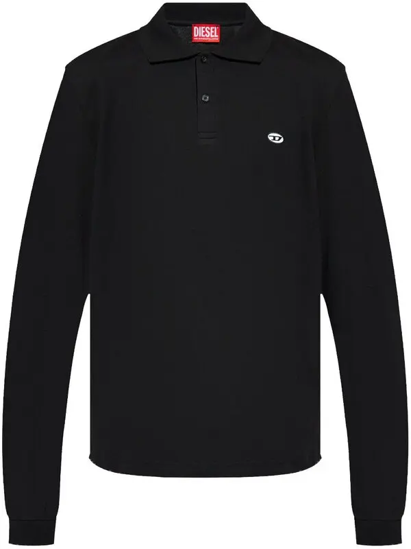 DIESEL® Logo-appliqué Long-sleeved Polo Shirt - Black