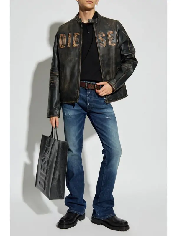 DIESEL® Logo-appliqué Long-sleeved Polo Shirt - Black