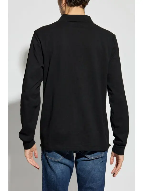 DIESEL® Logo-appliqué Long-sleeved Polo Shirt - Black