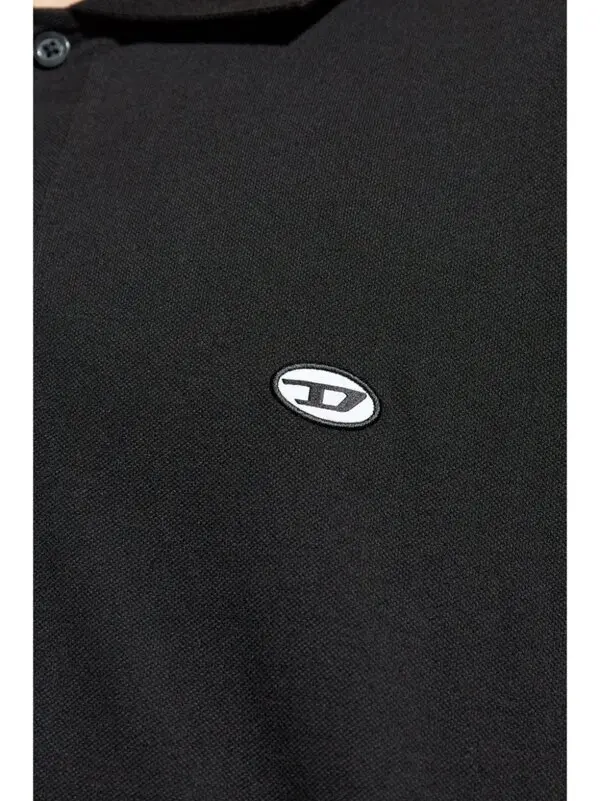 DIESEL® Logo-appliqué Long-sleeved Polo Shirt - Black