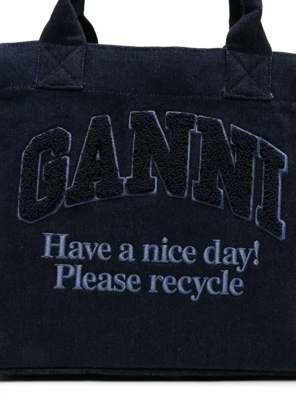 GANNI Embroidered Denim Tote Bag