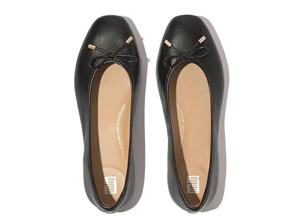 Fitflop Delicato Bow Soft Leather Ballerinas Flat Shoes - Black