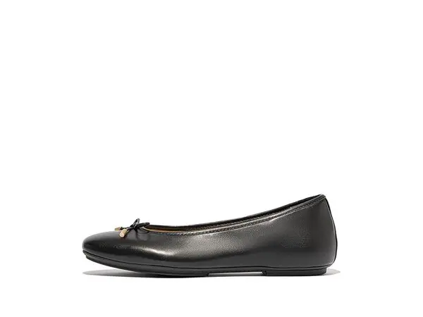 Fitflop Delicato Bow Soft Leather Ballerinas Flat Shoes - Black