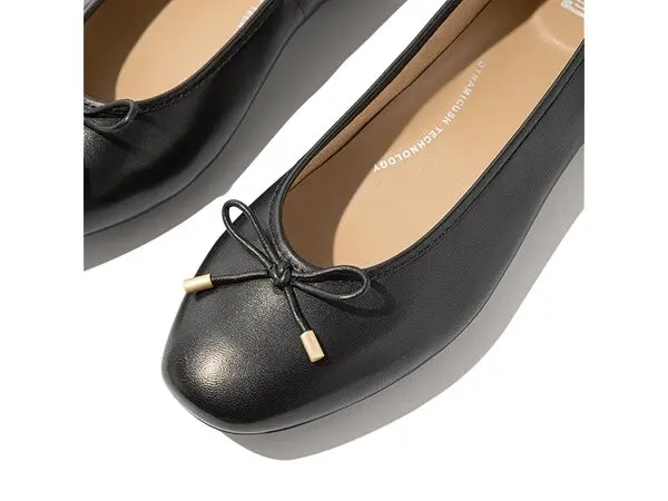 Fitflop Delicato Bow Soft Leather Ballerinas Flat Shoes - Black