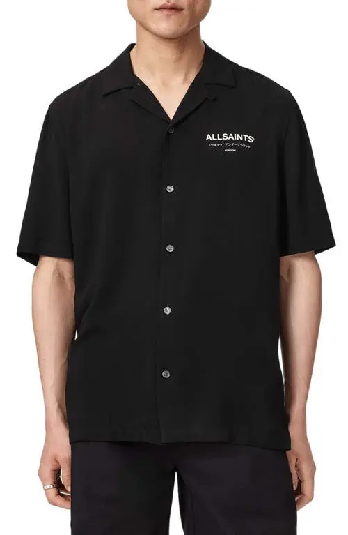 ALLSAINTS Underground Logo Graphic Camp Shirt - Black