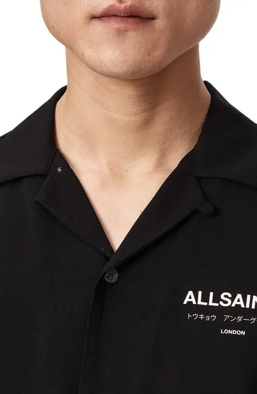 ALLSAINTS Underground Logo Graphic Camp Shirt - Black