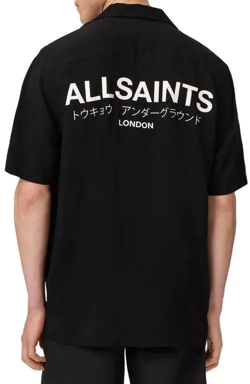 ALLSAINTS Underground Logo Graphic Camp Shirt - Black