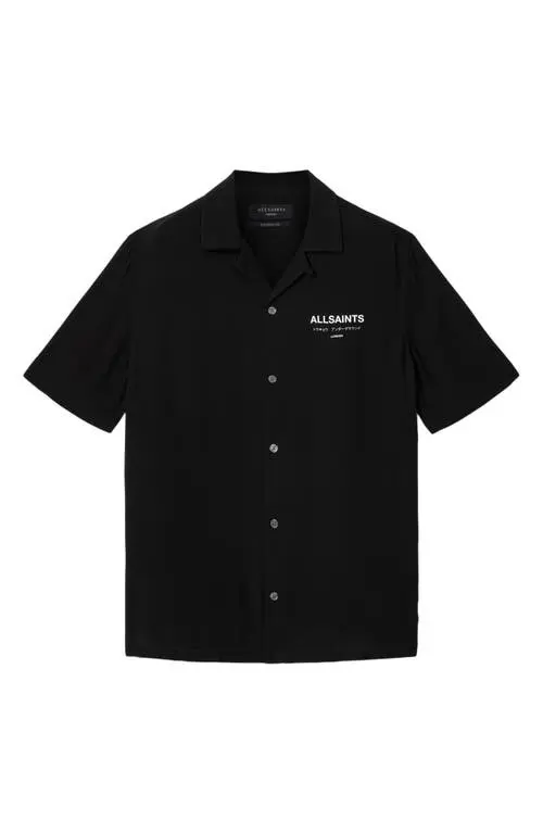 ALLSAINTS Underground Logo Graphic Camp Shirt - Black