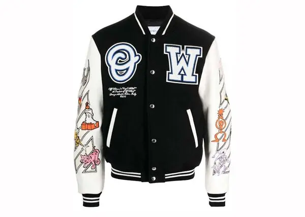 Off-White Logic Patch Varsity Jacket - Black