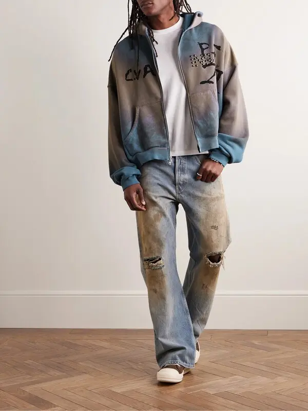 Rrr123 Inri Embellished Logo-Print Cotton-Jersey Zip-Up Hoodie S