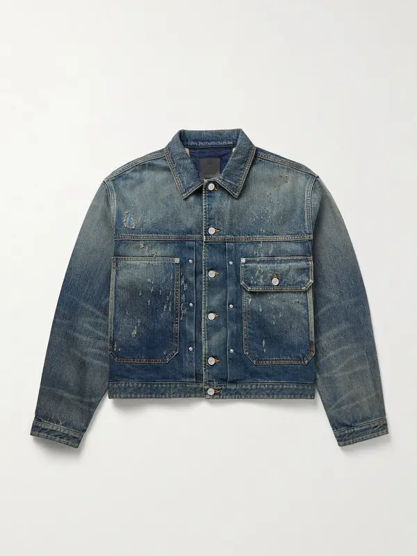Givenchy Distressed Denim Jacket - Blue