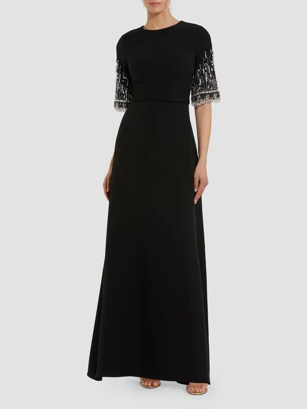 Mac Duggal Crêpe Beaded-sleeve A-line Gown - Black