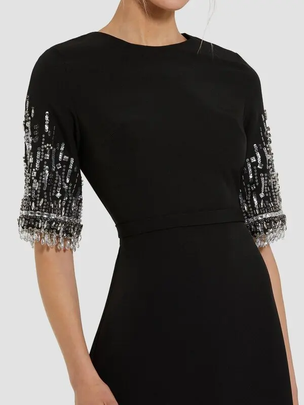 Mac Duggal Crêpe Beaded-sleeve A-line Gown - Black